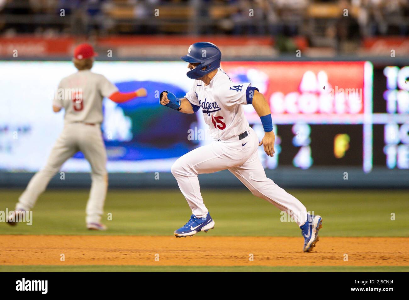 Los Angeles Dodgers catcher Austin Barnes (15) runs to third base ...