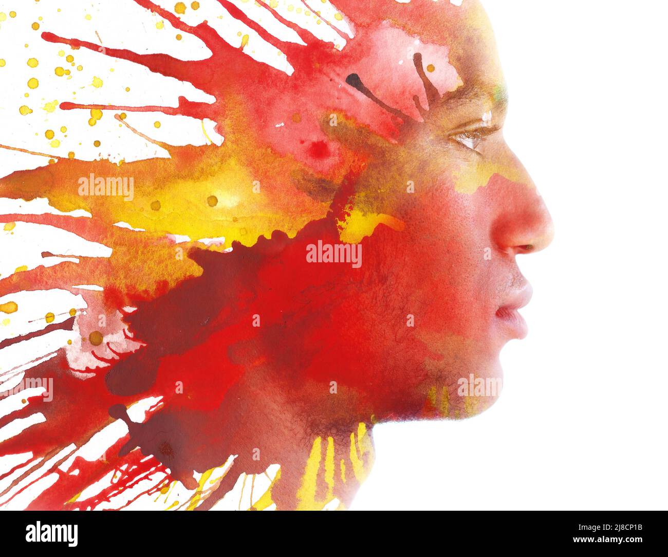 Paintography. Powerful emotions depicted in a portrait of a man Stock ...