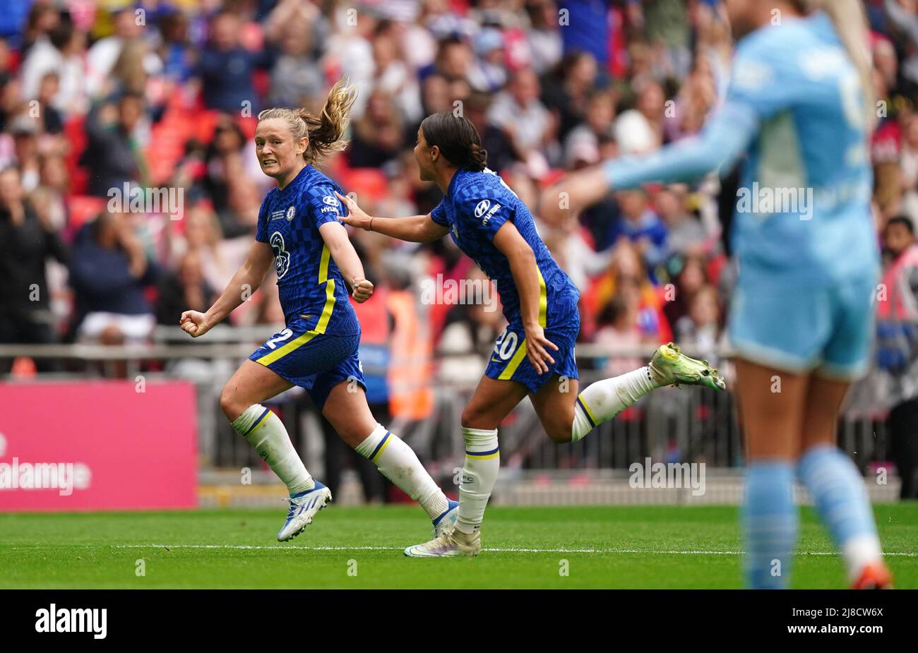 Chelsea's Erin Cuthbert (left) celebrates with Sam Kerr after scoring ...