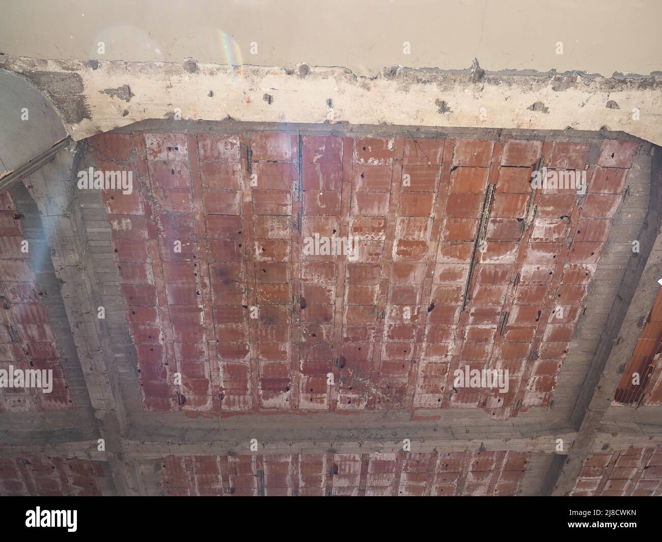 old damaged unplastered concrete and brick slab Stock Photo - Alamy