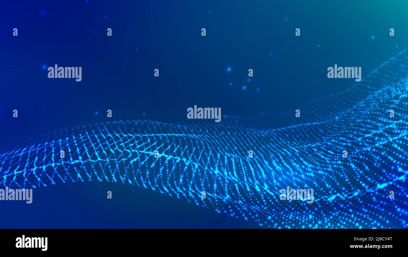 Blue abstract technology background. Vector data wave flow. Sound wave digital technology ...
