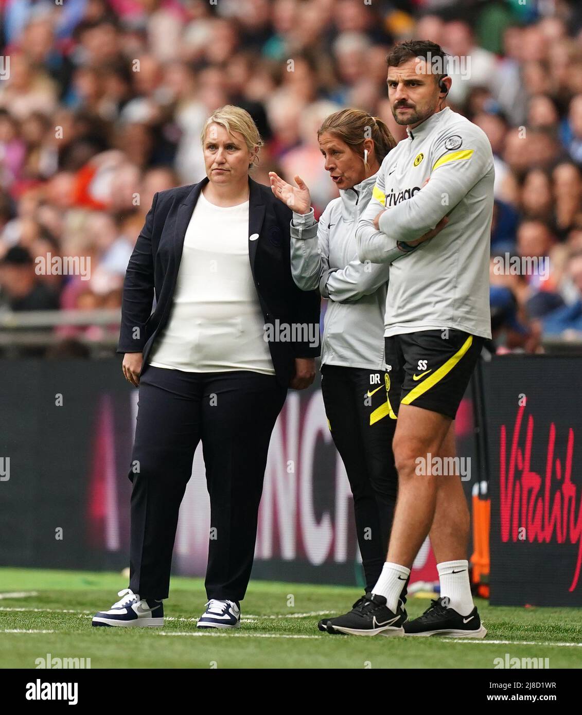 Chelsea manager Emma Hayes (left) with assistants Denise Reddy and ...