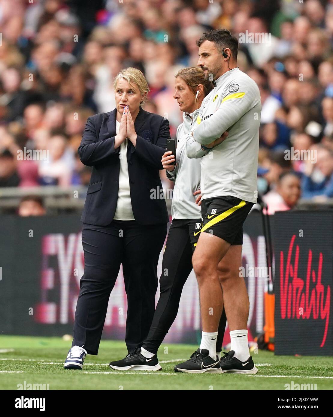 Chelsea manager Emma Hayes (left) with assistants Denise Reddy and ...