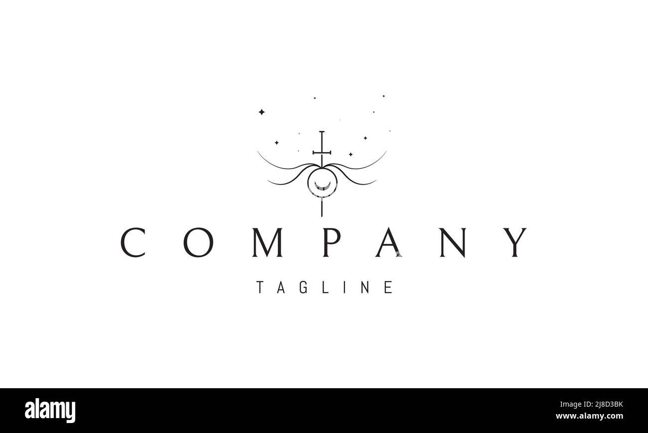 Vector logo on which an abstract image of a magical moon sword against ...