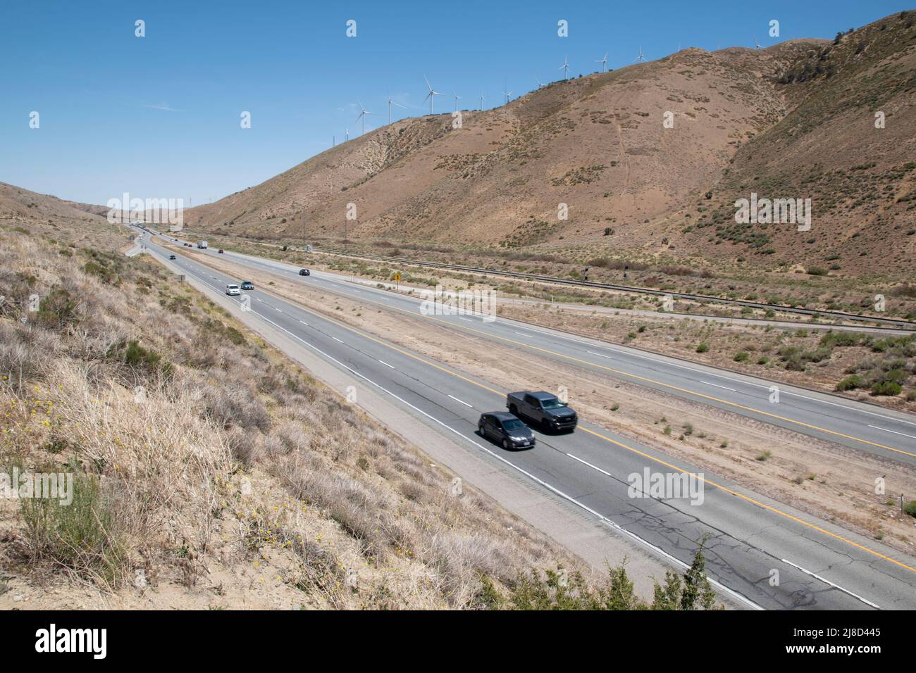 Tehachapi, CA is a windy area and a mecca for wind turbines Stock Photo ...