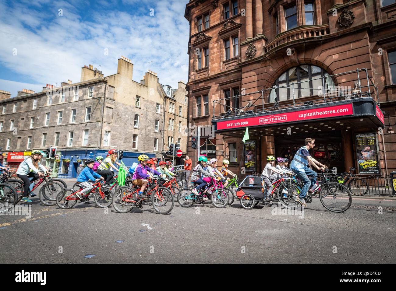 Edinburgh, Scotland. Sun 15 May 2022. Participants at the Kidical Mass bike ride in Edinburgh ...