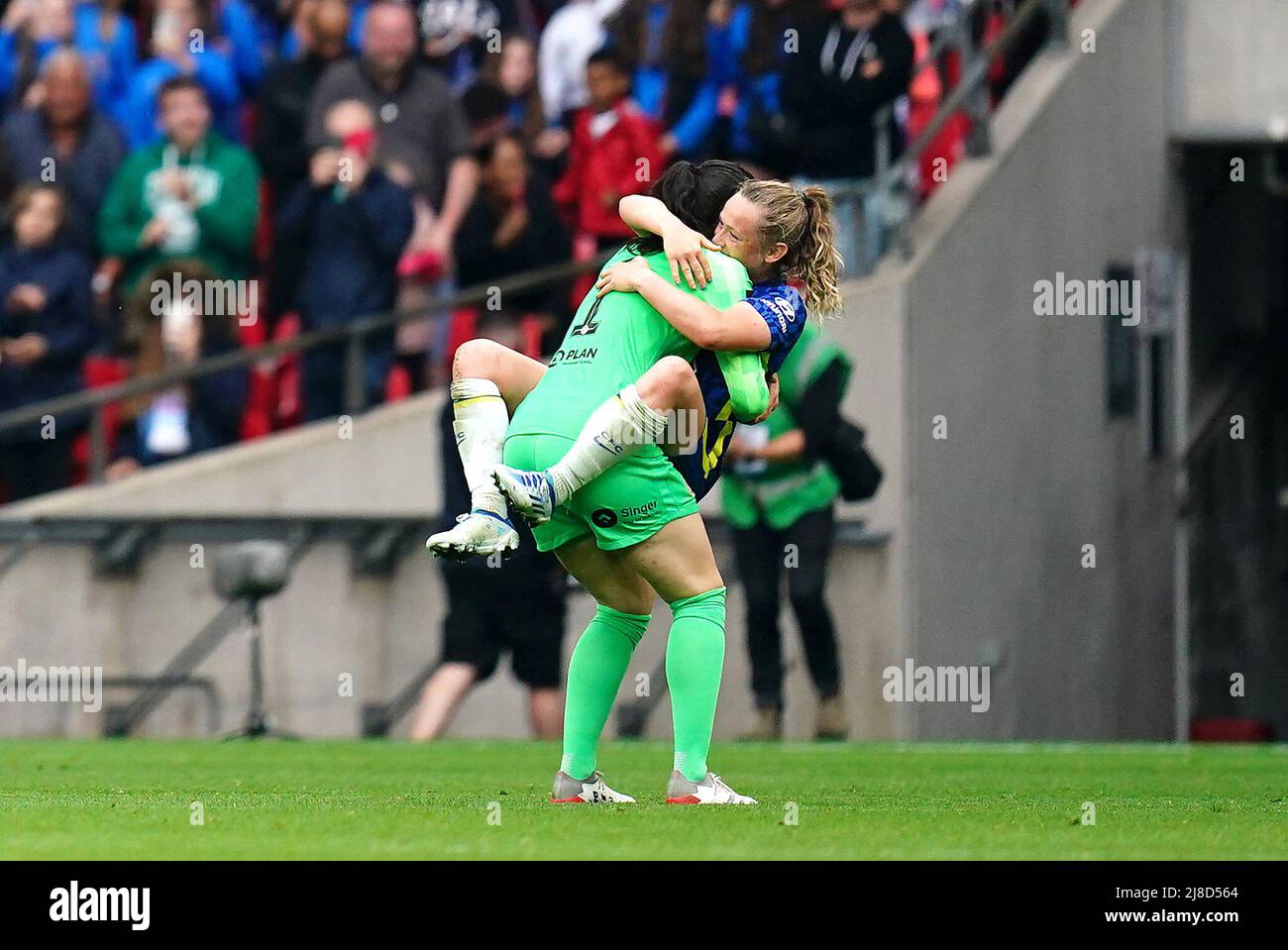 Chelsea goalkeeper Zecira Musovic (left) and Erin Cuthbert celebrate ...
