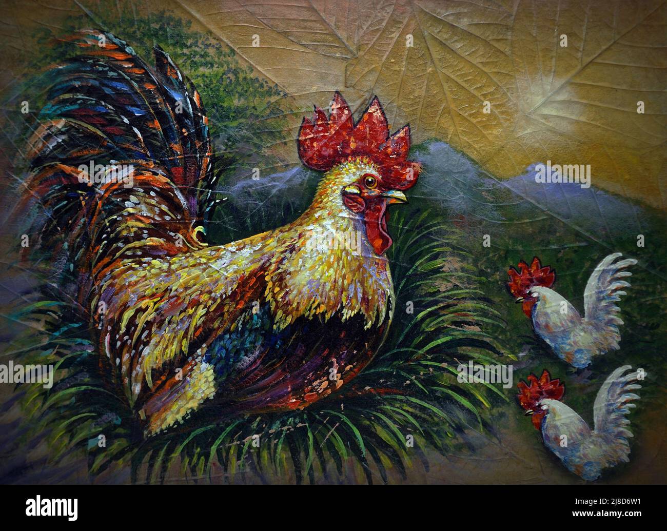 Art painting Oil color Cute hen , chicken , bantam Stock Photo - Alamy