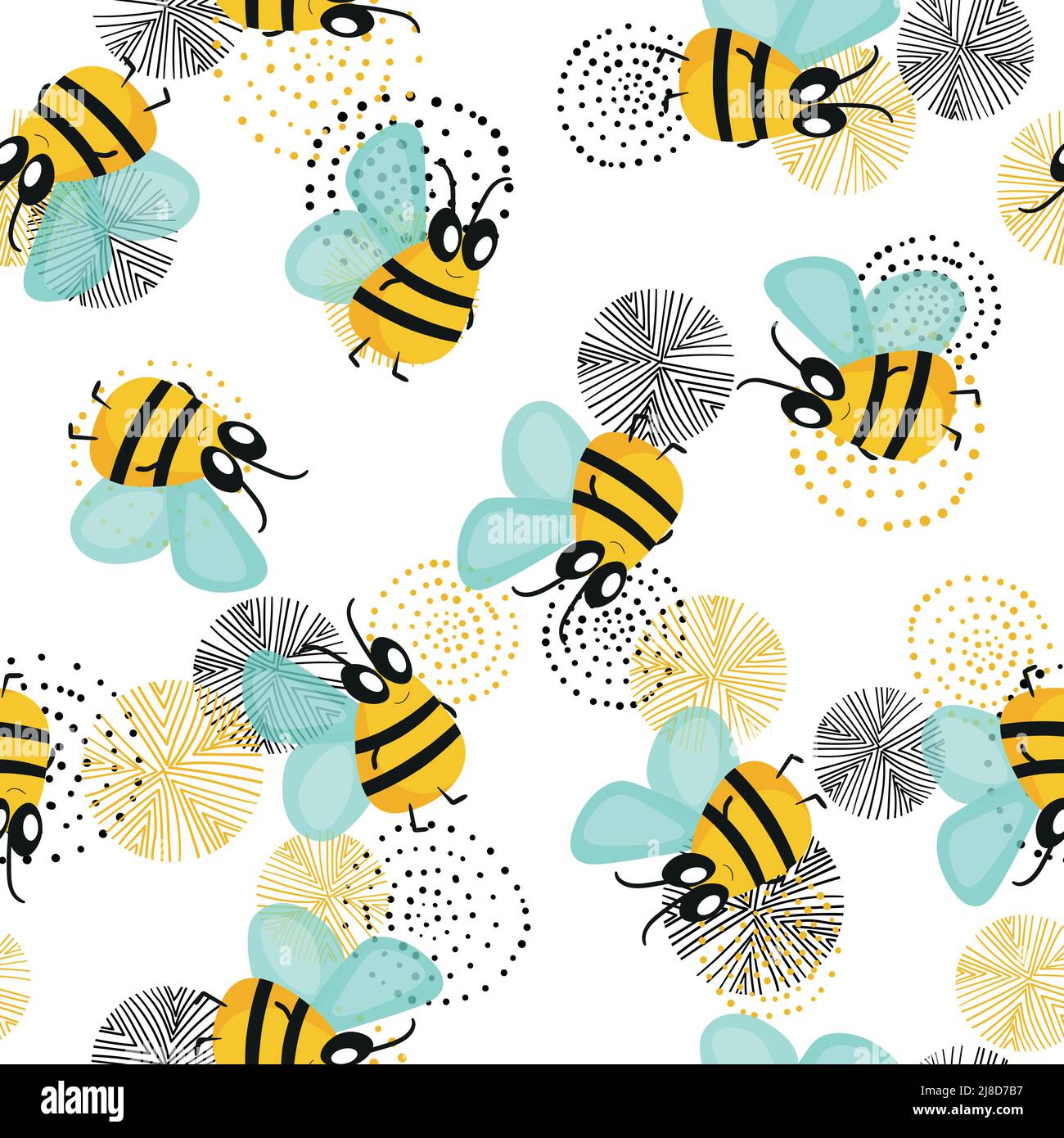 Seamless pattern with bees on floral background. Small wasp. Vector ...