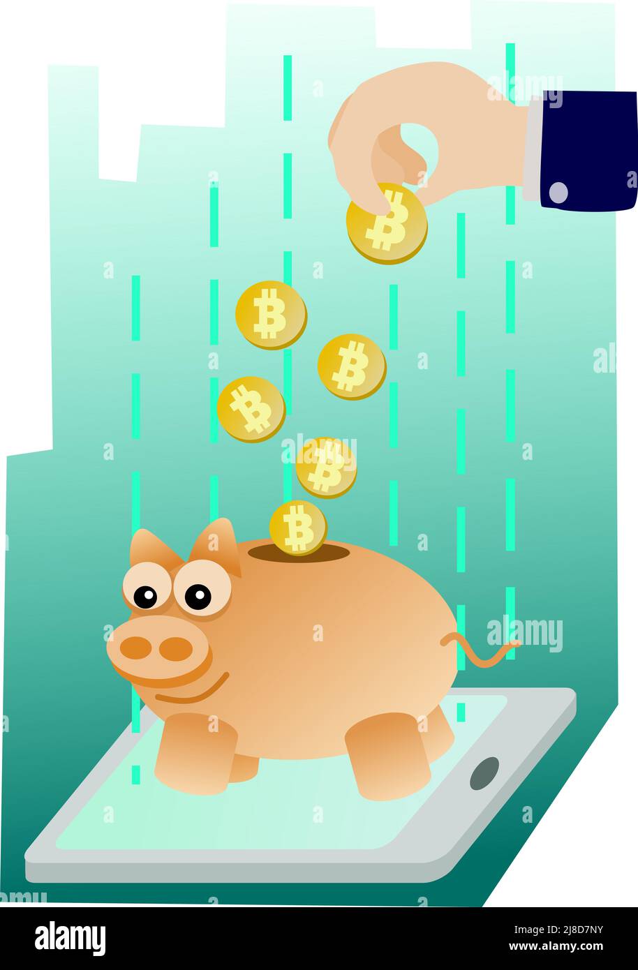 Saving criptocurrency in virtual piggy bank Stock Photo Alamy