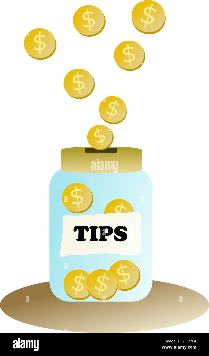 illustration of tips jar with money Stock Photo - Alamy