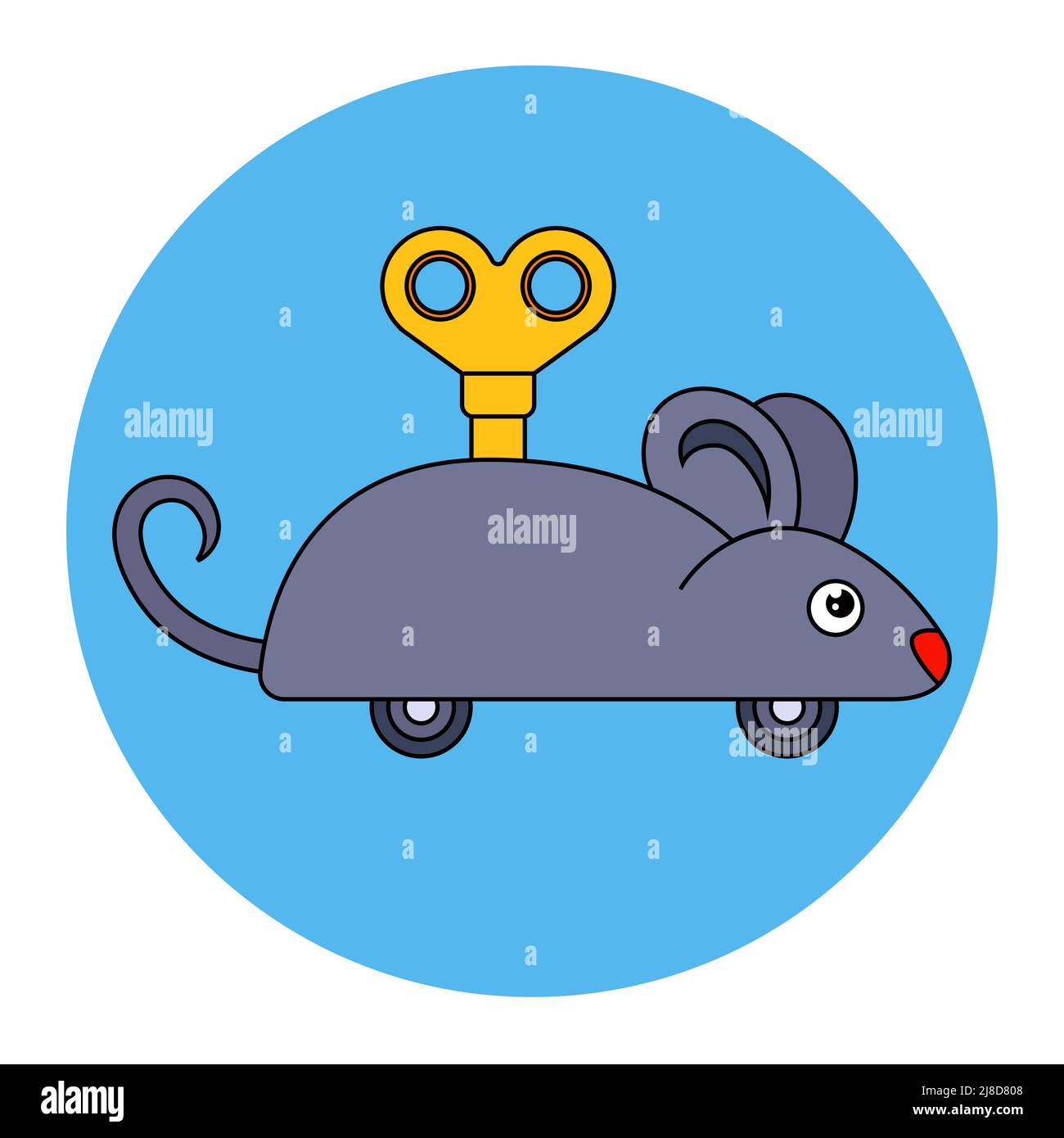 A clockwork gray mouse with a key on its back. Flat character vector ...