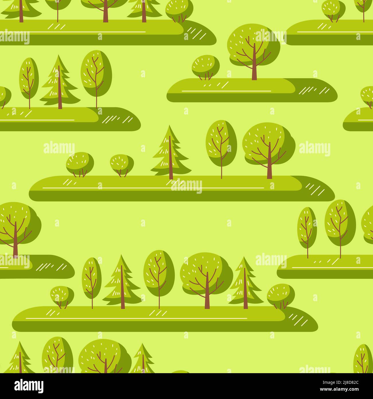 Spring or summer seamless pattern with stylized trees. Natural ...