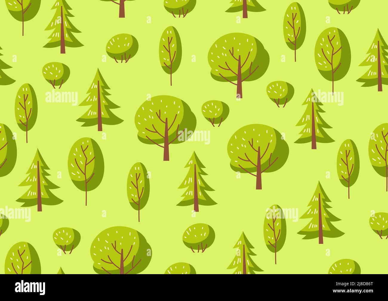 Spring or summer seamless pattern with stylized trees. Natural ...
