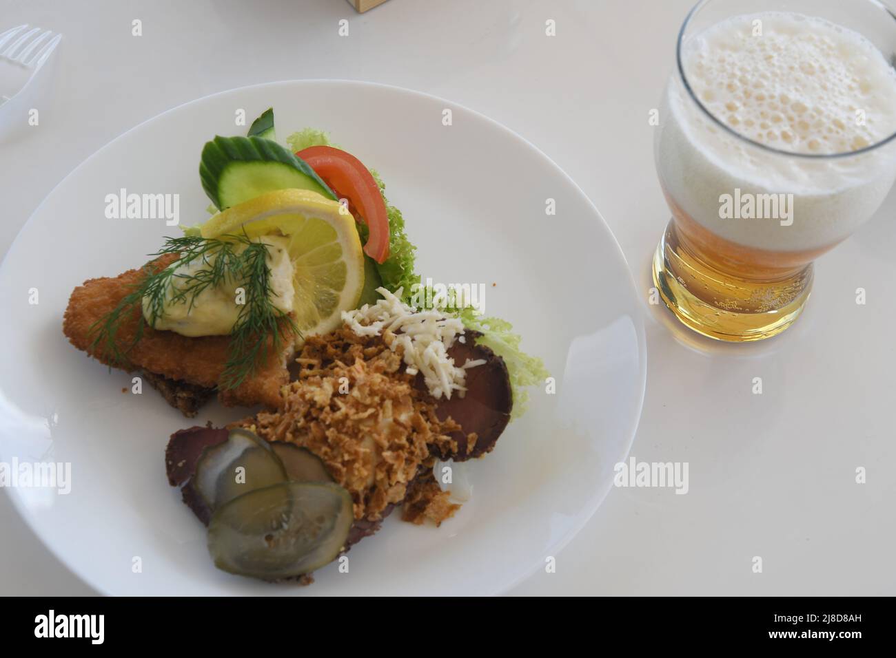 Copenhagen/Denmark/15 May 2022/.Danish lunch cold open sandwichs roast ...