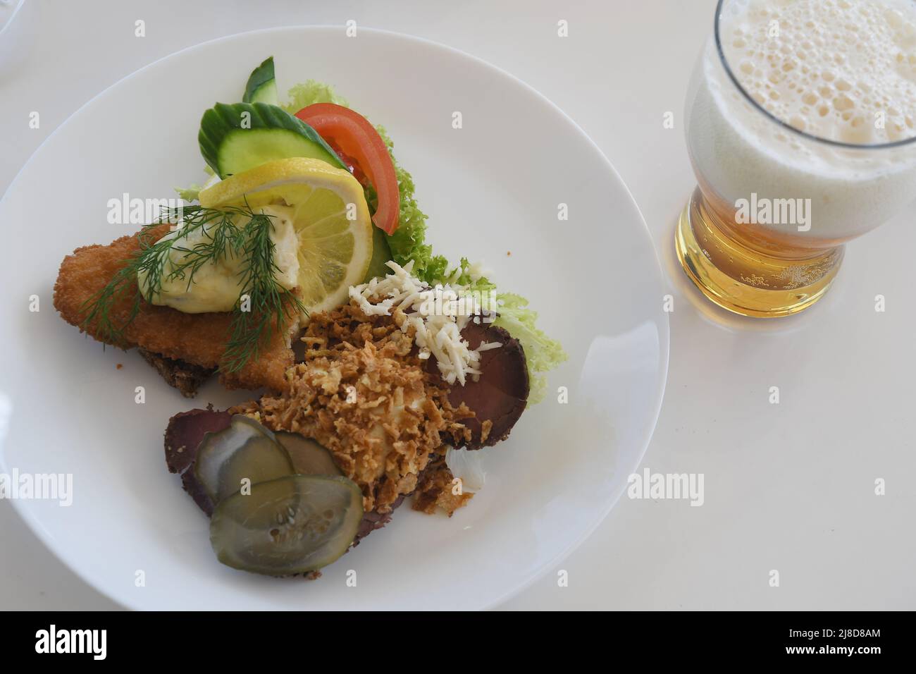 Copenhagen/Denmark/15 May 2022/.Danish lunch cold open sandwichs roast ...