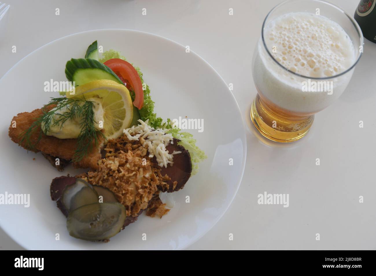 Copenhagen/Denmark/15 May 2022/.Danish lunch cold open sandwichs roast ...