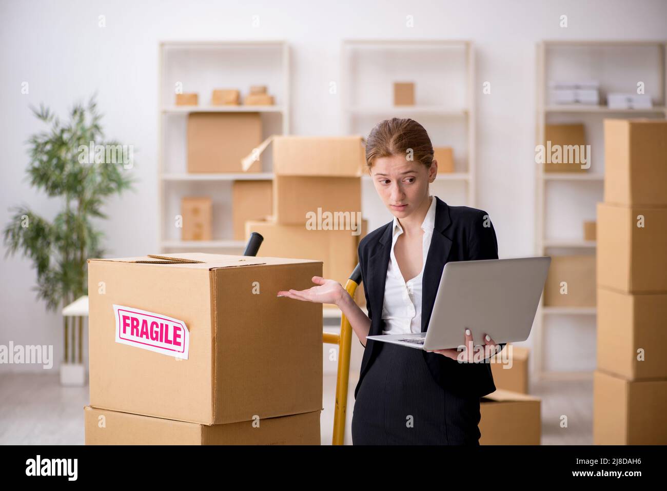 Female professional mover doing home relocation Stock Photo - Alamy