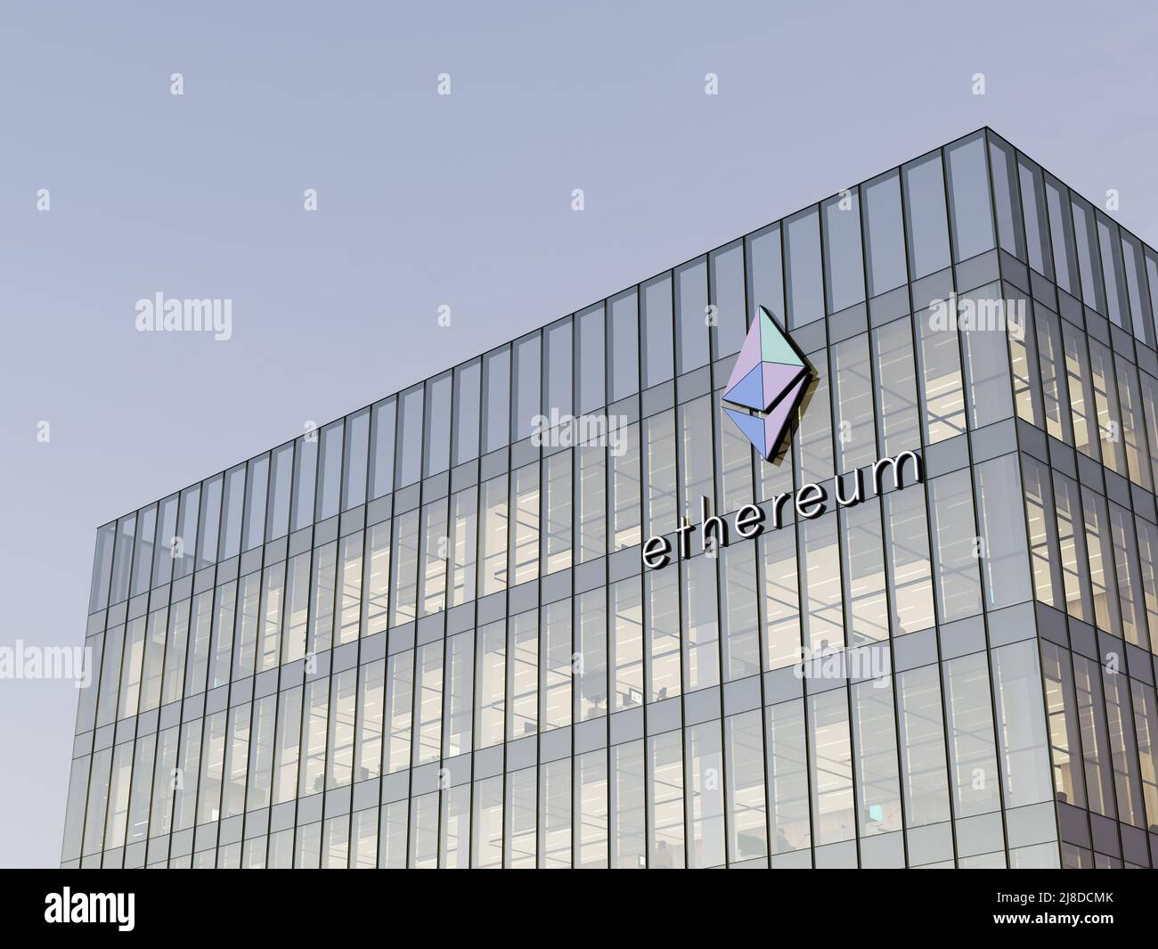 Ethereum Altcoin Signage on the Glass High Rise Building. ETH Workplace ...