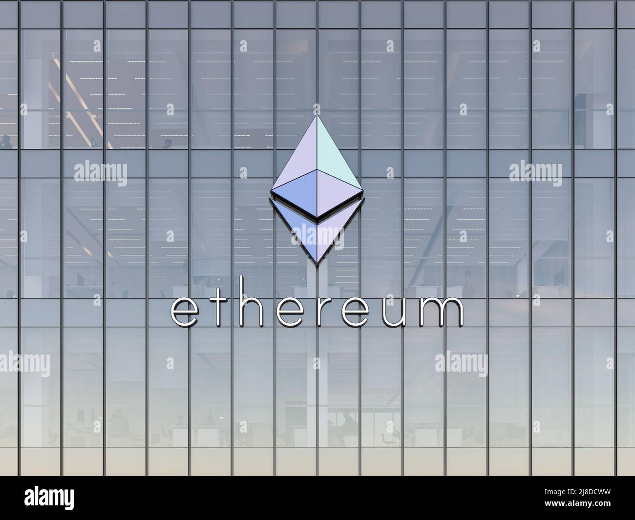 Ethereum Altcoin Signage on the Glass High Rise Building. ETH Workplace ...