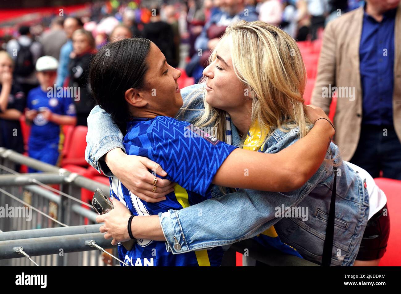 Chelsea's Sam Kerr (left) hugs girlfriend Gotham FC's Kristie Mewis ...