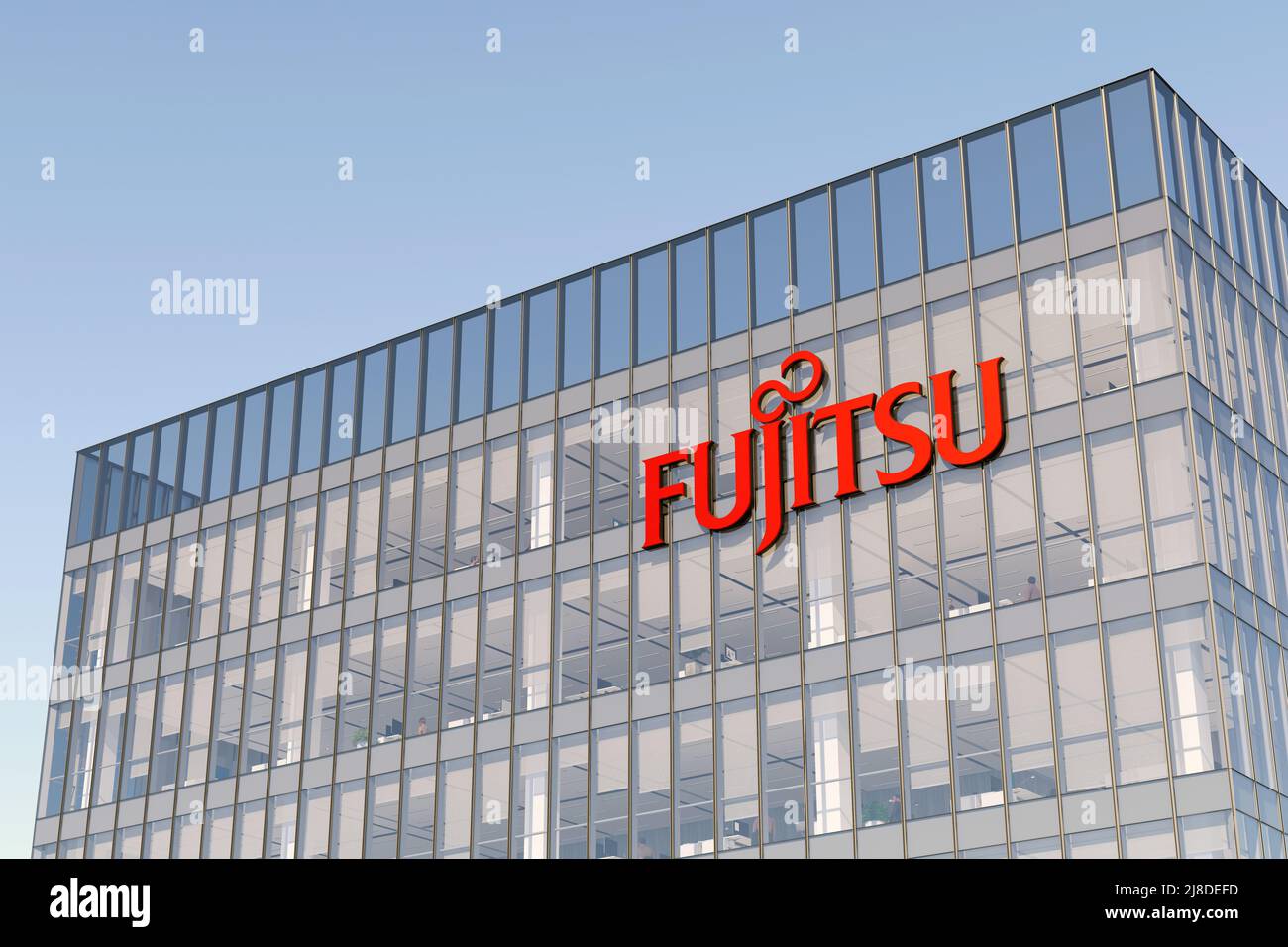 Minato City, Tokyo, Japan. May 2, 2022. Editorial Use Only, 3D CGI. Fujitsu Signage Logo on Top ...