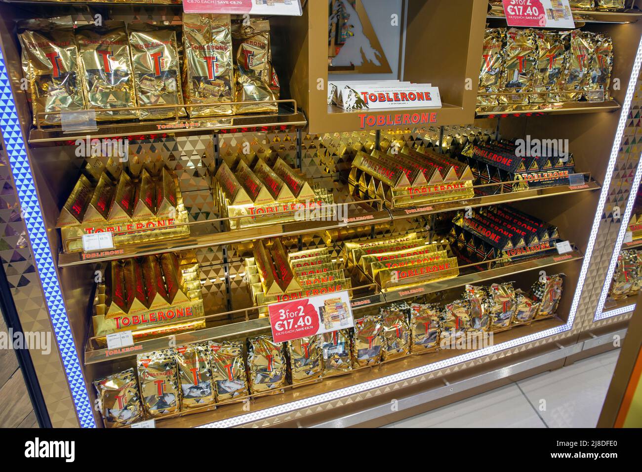 Larnaca, Cyprus - May 31, 2021: Toblerone chocolate stall in duty free ...