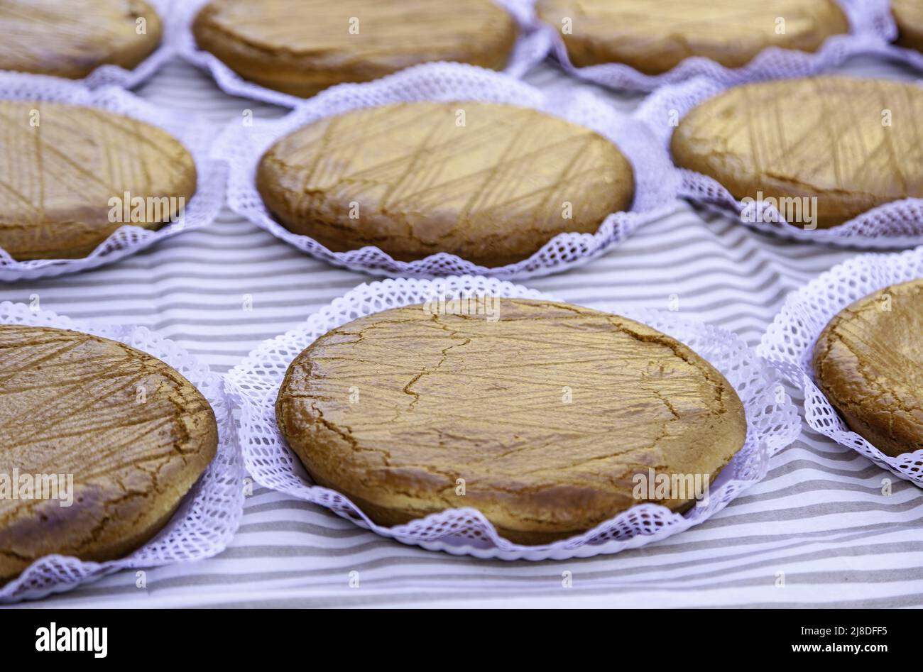 Detail of typical sweet dessert from Spain, traditional pastry Stock ...