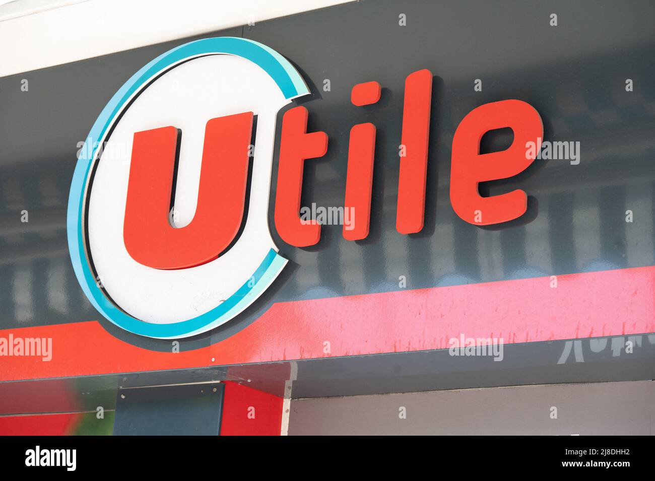 A shop sign of Utile, on May 15, 2022 in Cannes, France. Photo by David ...