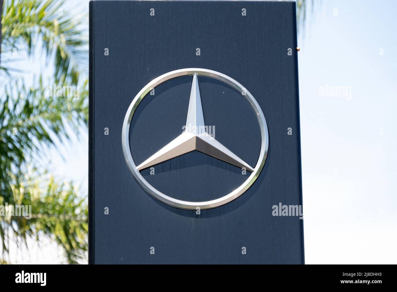 A shop sign of MERCEDES-BENZ, on May 15, 2022 in Cannes, France. Photo ...