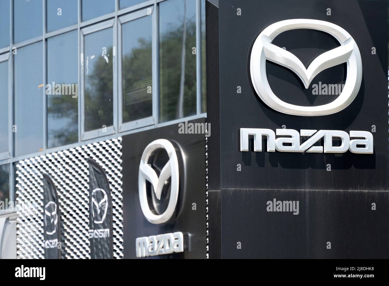 A shop sign of MAZDA, on May 15, 2022 in Cannes, France. Photo by David ...
