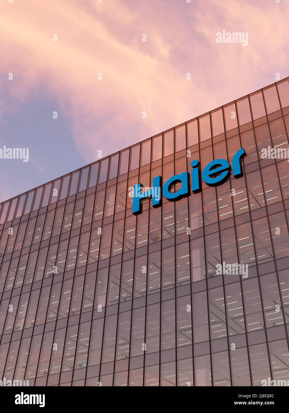Qingdao, China. May 2, 2022. Editorial Use Only, 3D CGI. Haier Signage ...