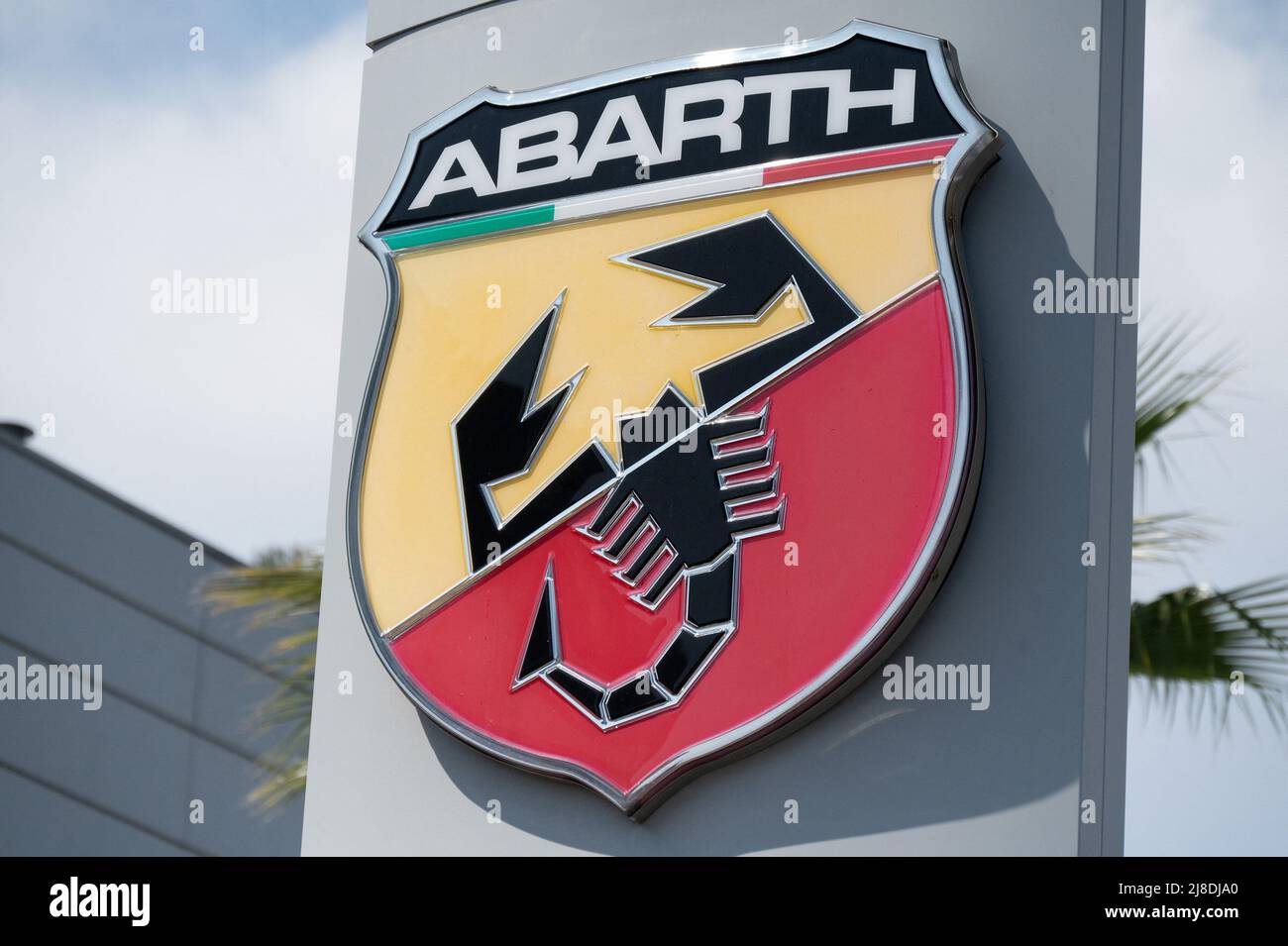 A shop sign of ABARTH, on May 15, 2022 in Cannes, France. Photo by ...