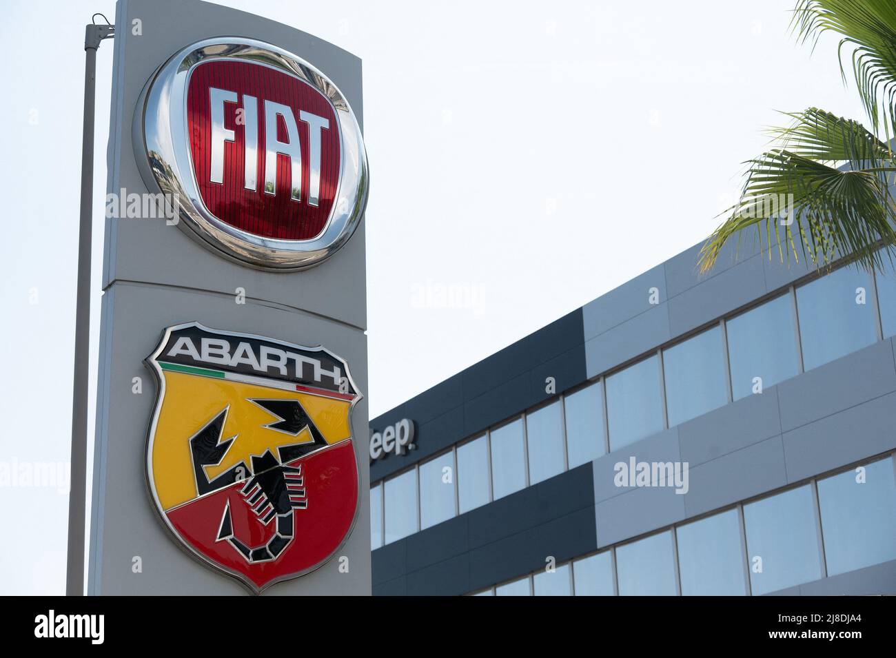 A shop sign of FIAT, ABARTH, on May 15, 2022 in Cannes, France. Photo ...