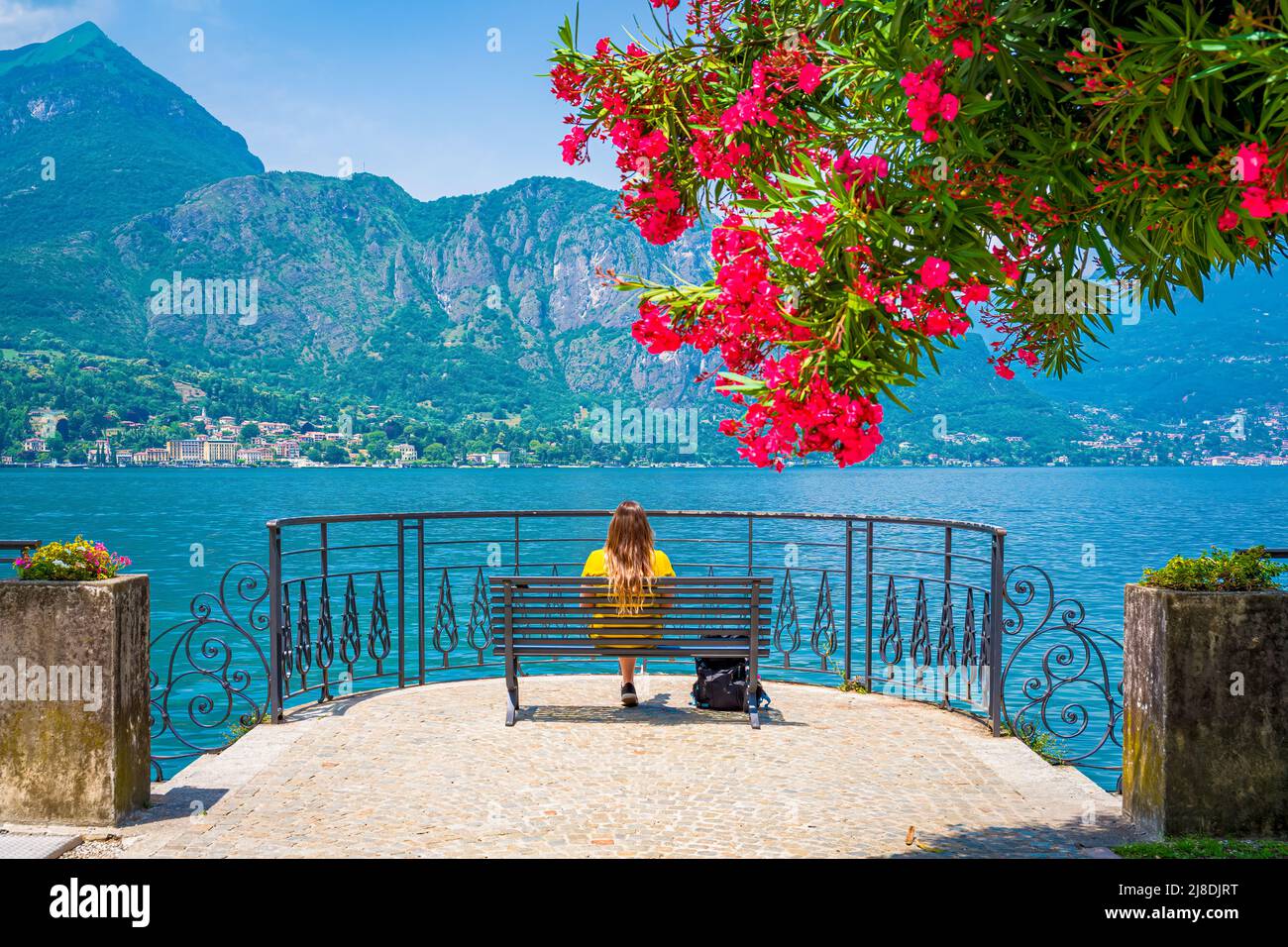 Bellagio borgo on Lake Como, Italy Beautiful girl in front of romantic ...