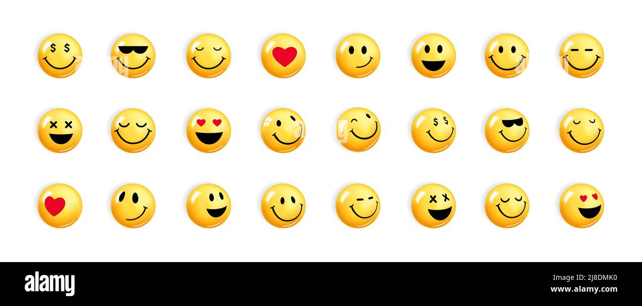 Set Icon Smile Emoji. Realistic Yellow Glossy 3d Emotions.Vector ...