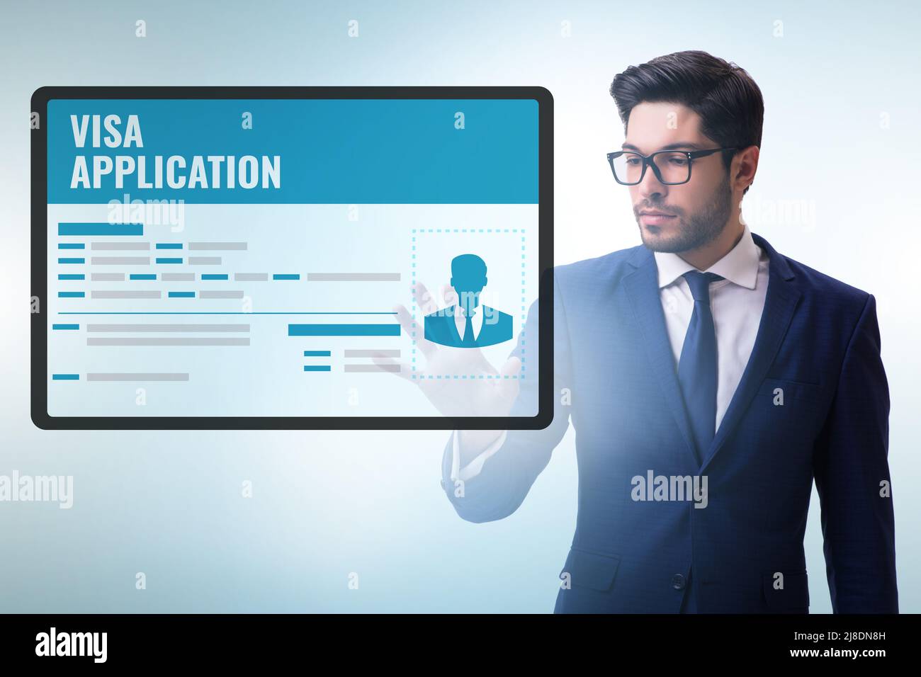 Visa application concept with the businessman Stock Photo - Alamy