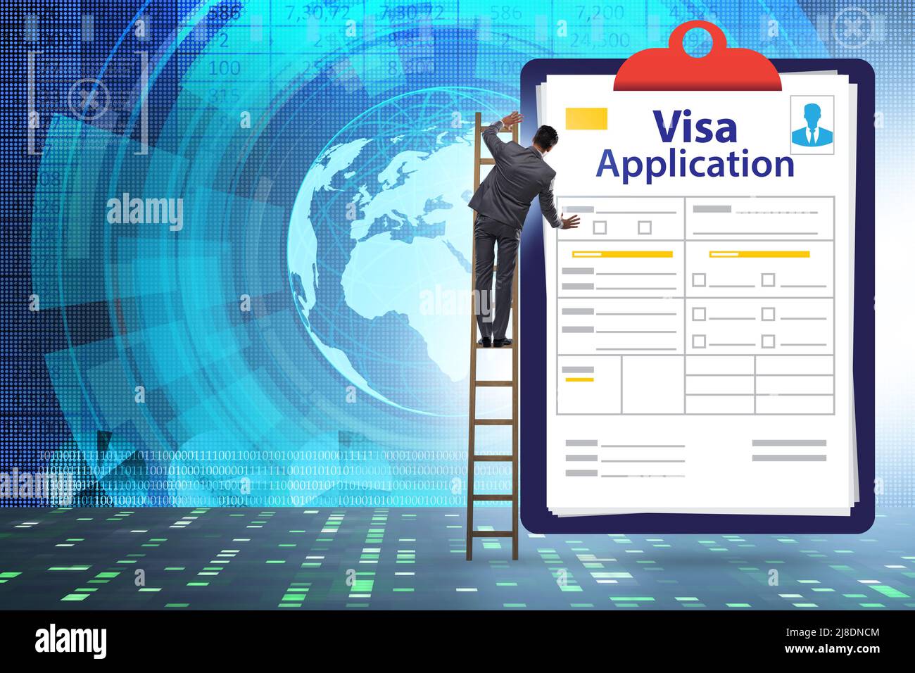 Visa application concept with the businessman Stock Photo - Alamy