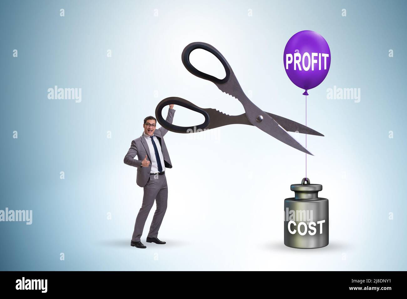Concept of profit and cost with the businessman Stock Photo - Alamy