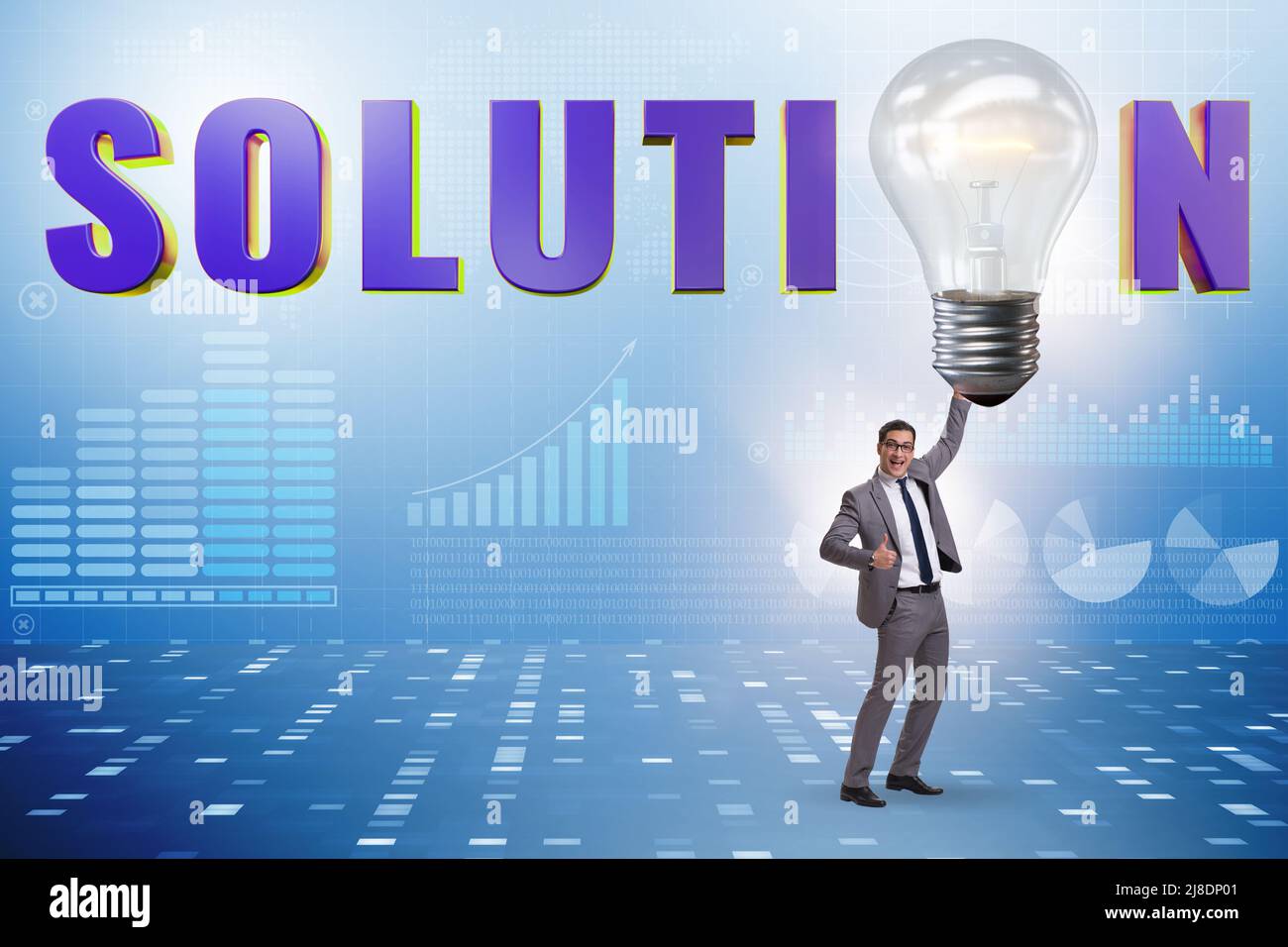 Concept of soluton with the businessman and lightbulb Stock Photo - Alamy