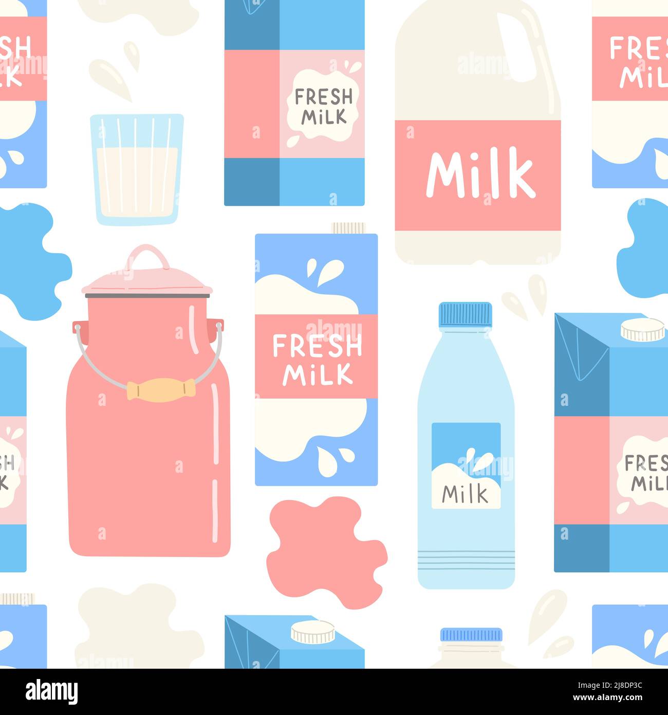Milk Dairy Seamless Pattern Flat Design Vector Stock Vector Image And Art