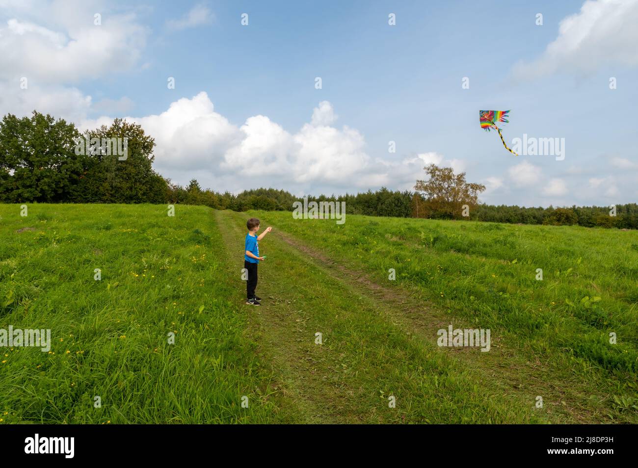 Boy kite grassland hi-res stock photography and images - Alamy