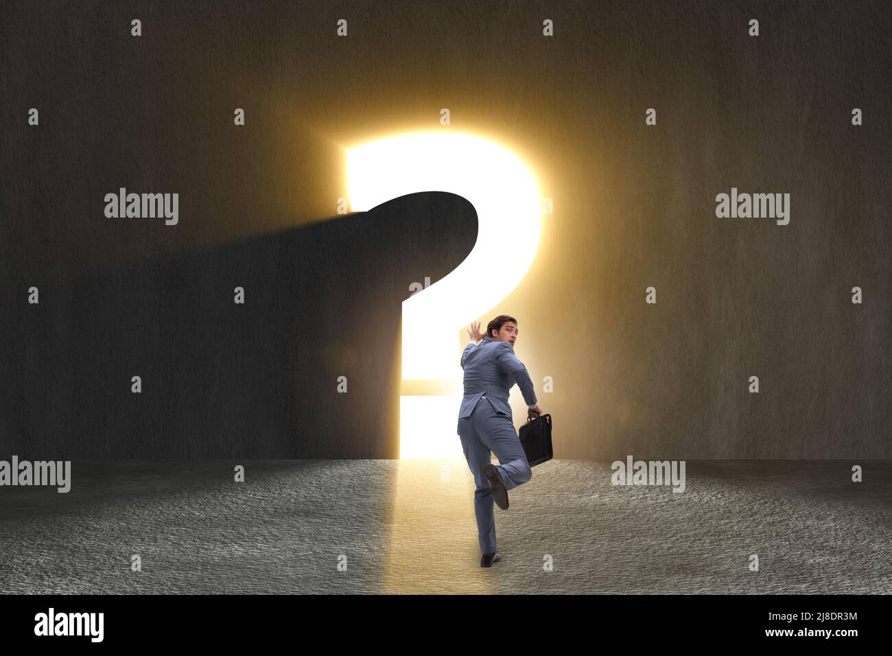 Concept of uncertainty with the question and businessman Stock Photo ...