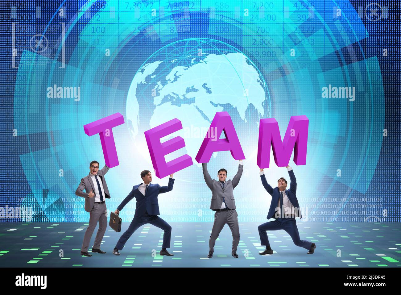 Teamwork concept with the people carrying team letters Stock Photo - Alamy