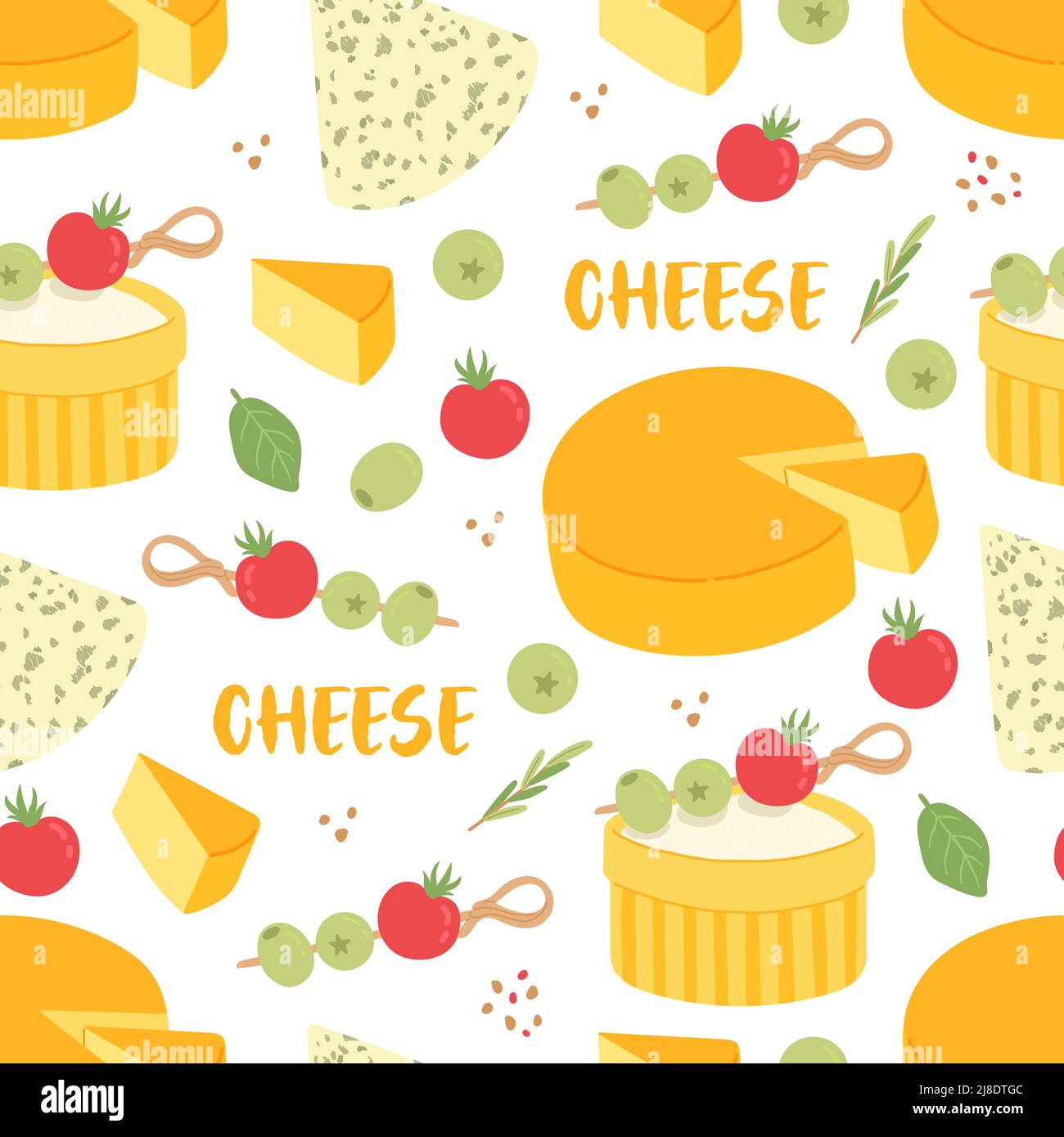 Cheese Seamless Pattern Dairy Product Flat Vector Stock Vector Image