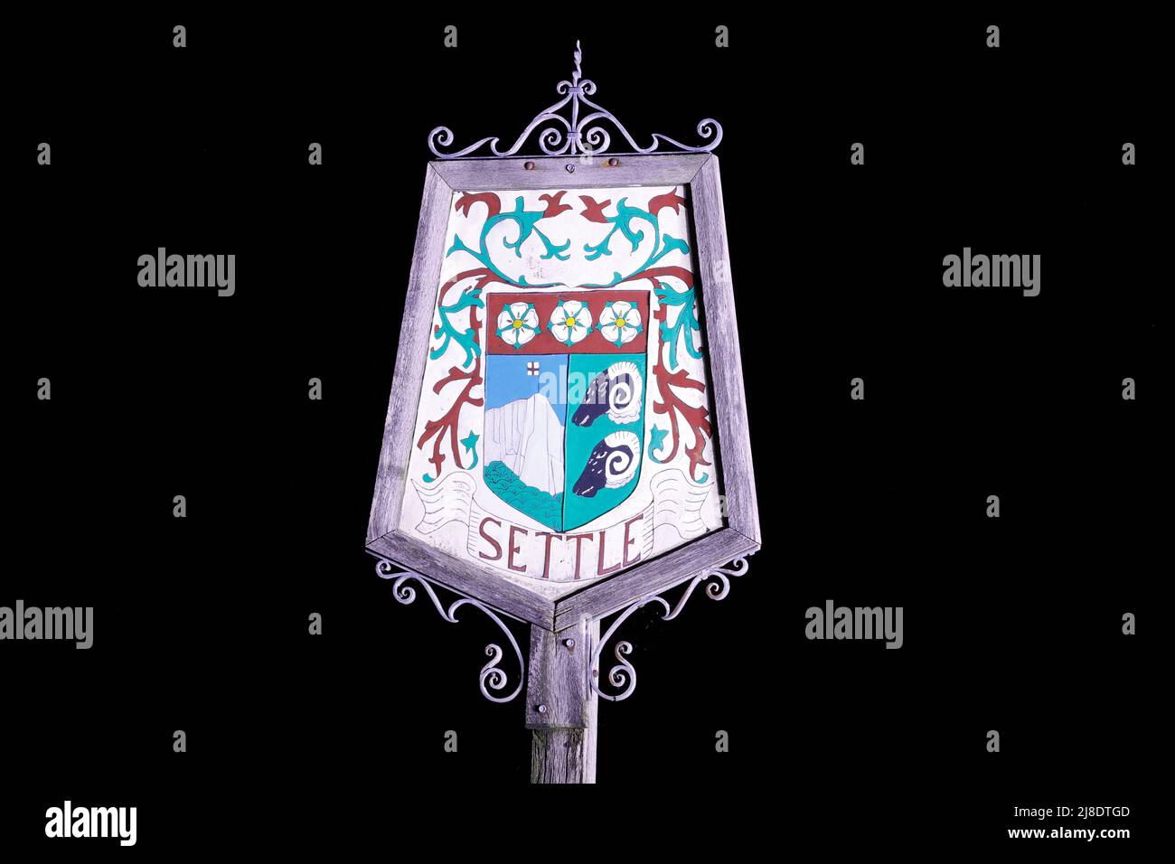 The sign post in Settle village in North Yorkshire Stock Photo - Alamy