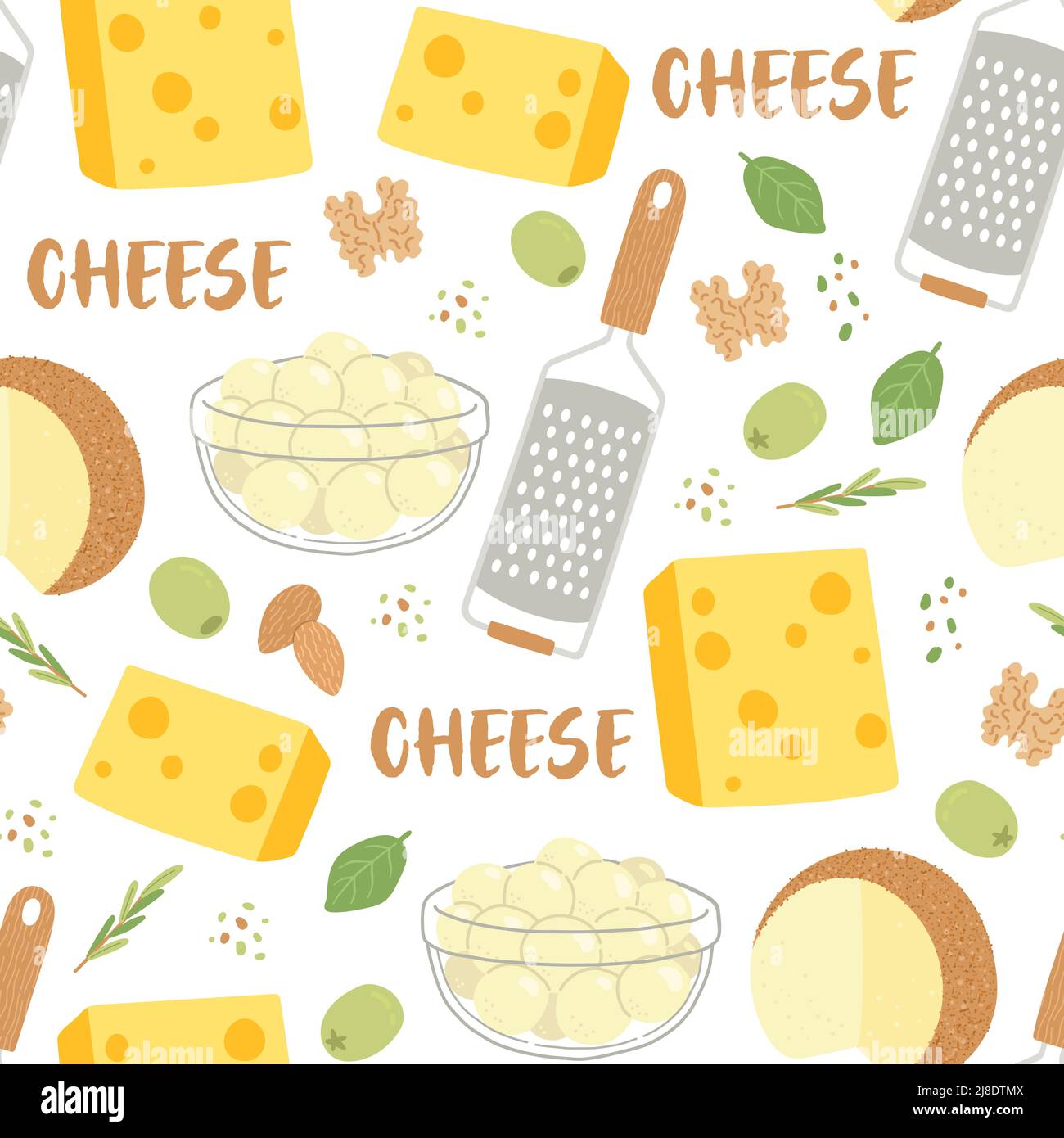 Cheese Seamless Pattern Dairy Product Flat Vector Stock Vector Image