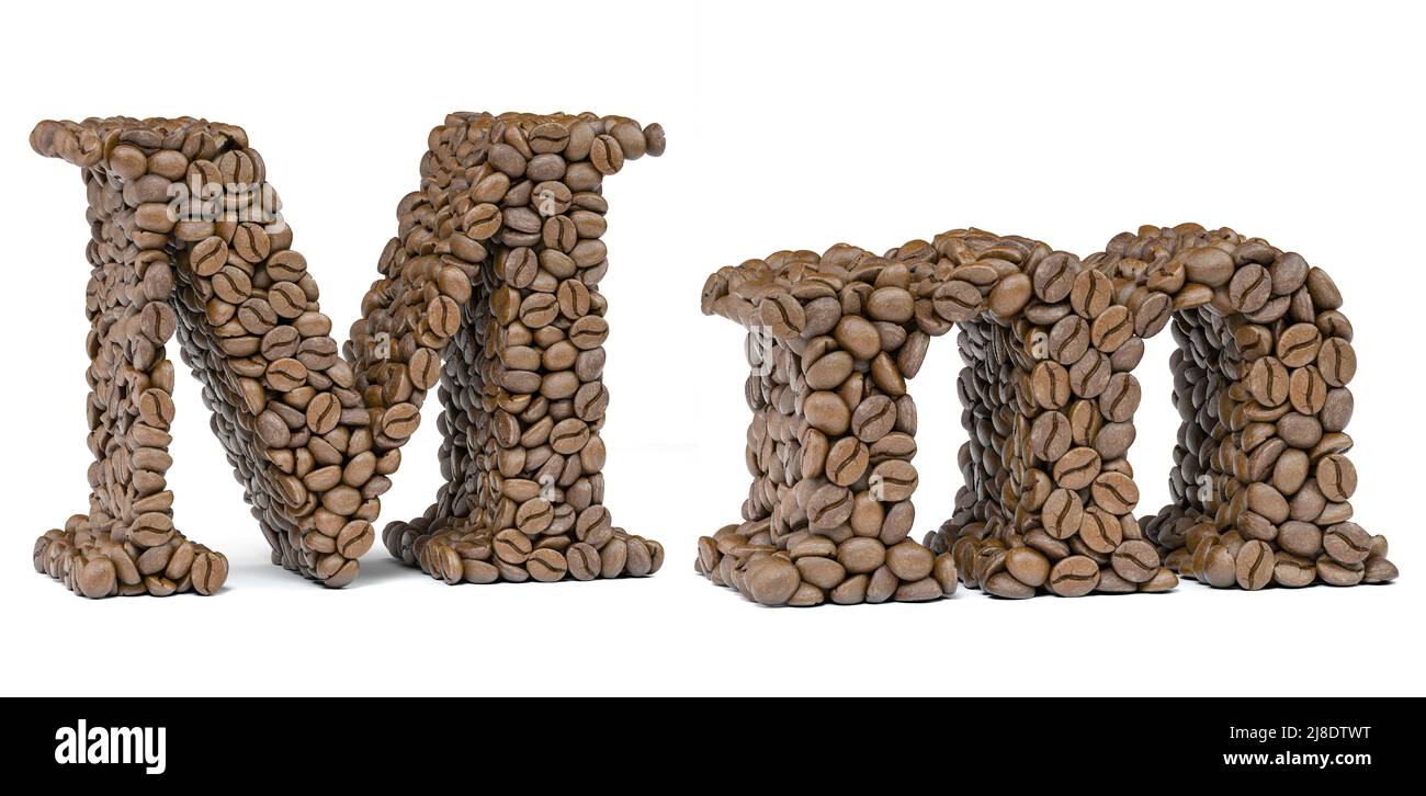 Letter M from coffee bean isoilated on white. Coffee alphabet font. 3d ...