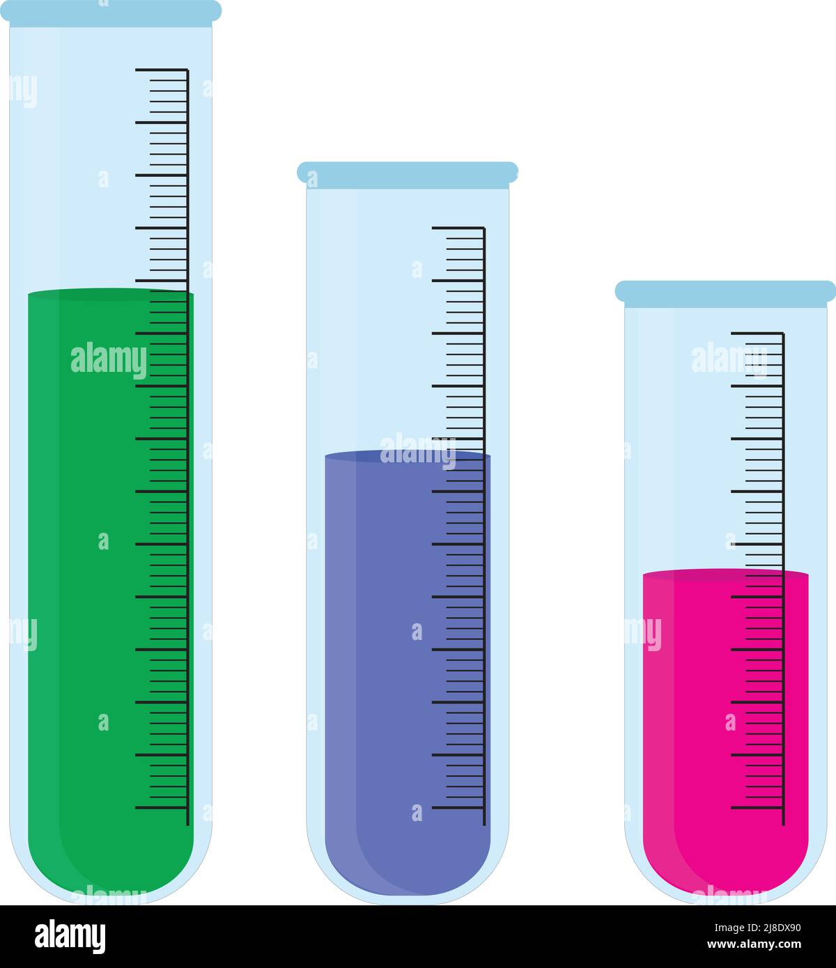 three test tubes and, three-color liquid on white background Stock ...