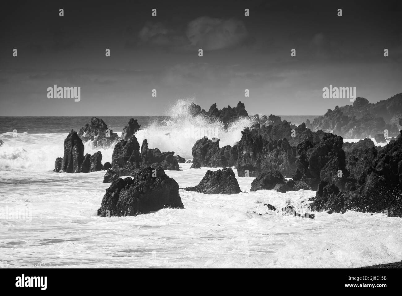 Powerful waves against the sea stacks of Lanzarote island, Atlantic ...